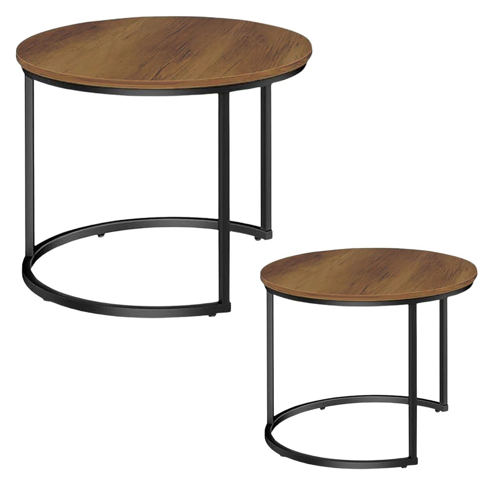 Set masute de cafea rotunde 2 in 1, lemn natural, 70x50cm, 45x44cm ...