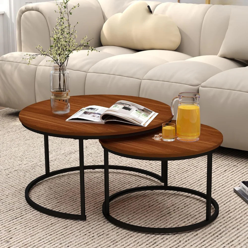 Set masute de cafea rotunde 2 in 1, lemn natural, 70x50cm, 45x44cm ...