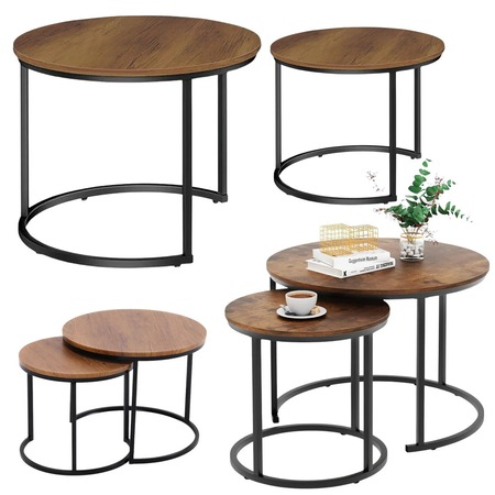 Set masute de cafea rotunde 2 in 1, lemn natural, 70x50cm, 45x44cm ...