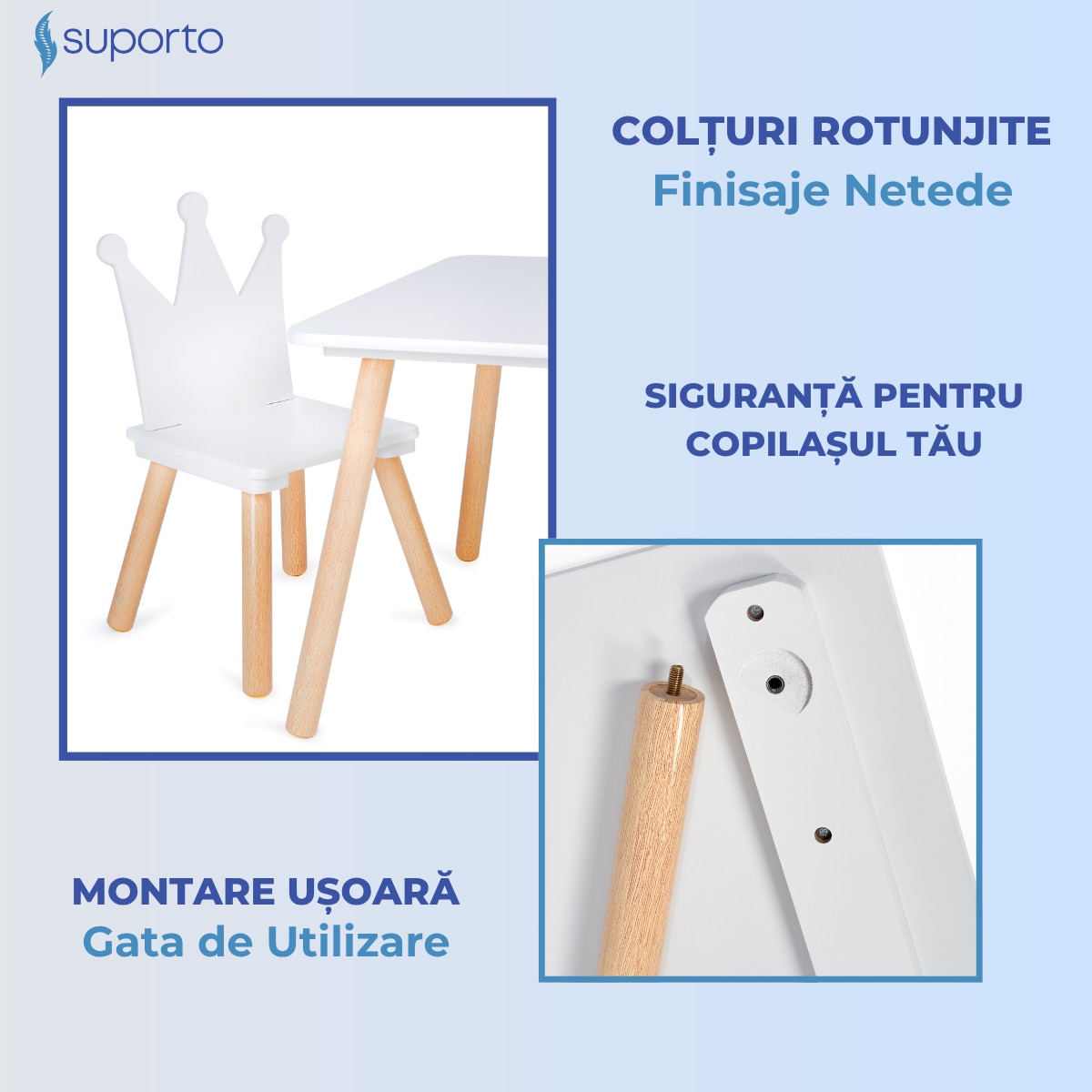 Set Masa si 2 Scaune Suporto pentru Copii din Lemn MDF, Model Print si ...