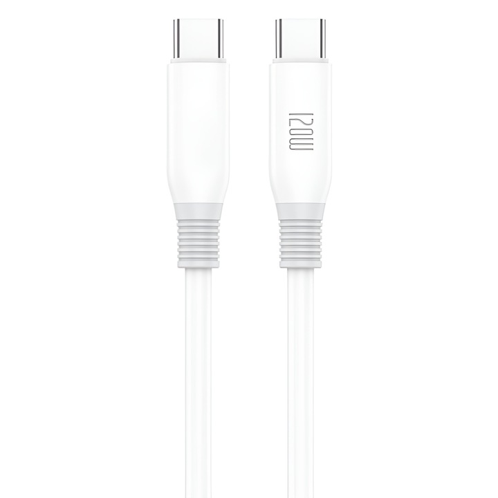 USB-C kábel, 120W, DaDen, 1m, fehér, ellenálló, gyorstöltés ...
