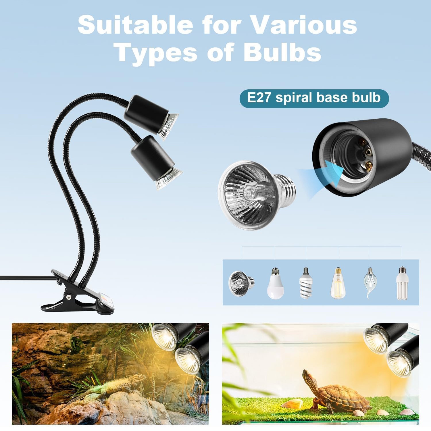 Lampa de incalzire pentru reptile Ydene, 2 becuri 25W + 50W, UVA/UVB ...
