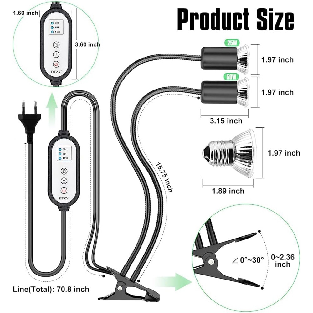 Lampa de incalzire pentru reptile Ydene, 2 becuri 25W + 50W, UVA/UVB ...