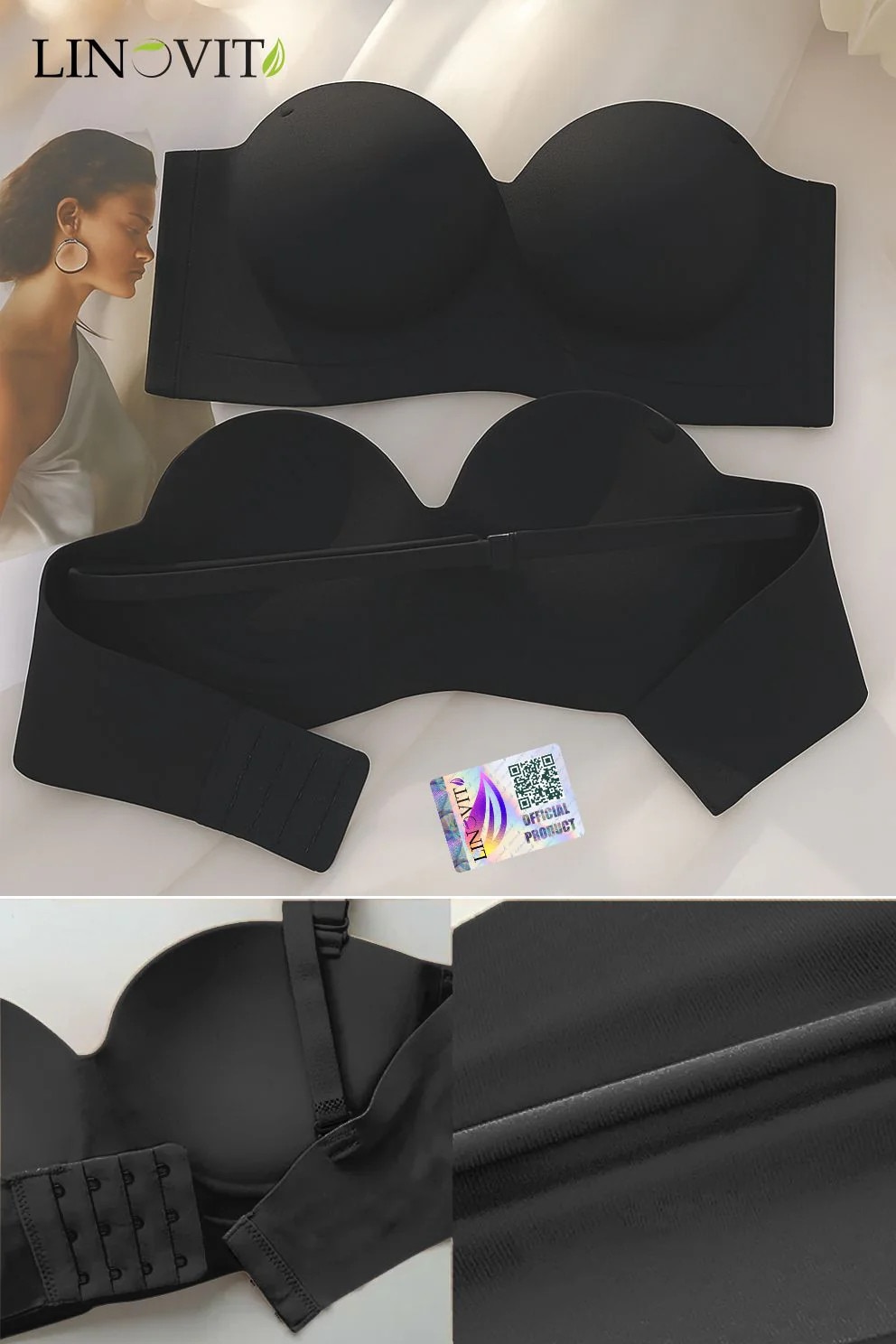 Sutien fara armaturi si fara cusaturi, Linovit®, Push-up, Bretele ...
