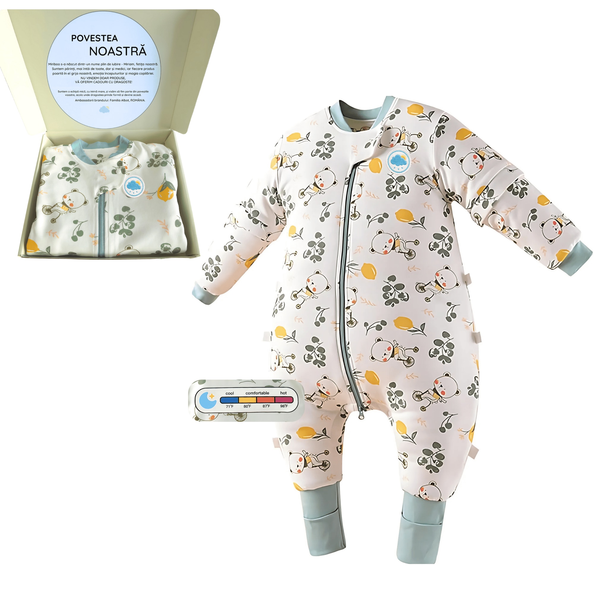 Sac de Dormit cu Picioare pentru Copii, 2.5- 4 ani, 1 TOG, 100% Bumbac ...