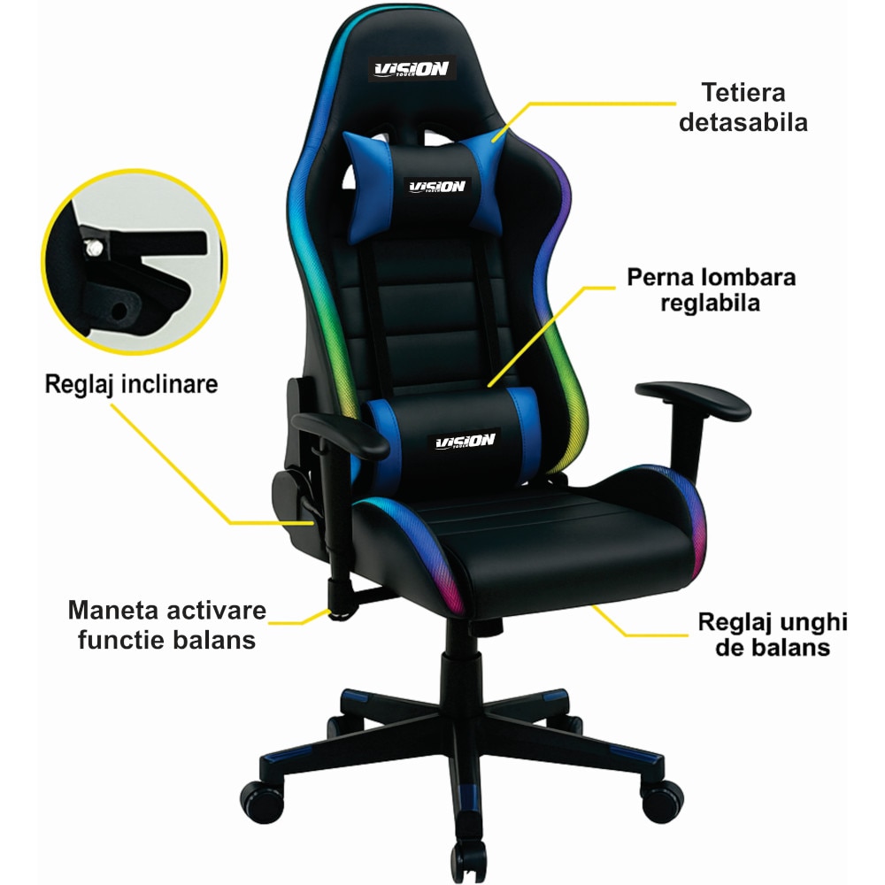 Scaun Gaming RGB, Vision Touch - eMAG.ro