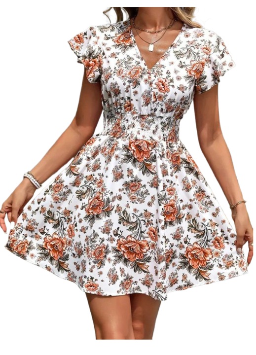 Rochie mini alba cu maneci fluturand L-XL - eMAG.ro