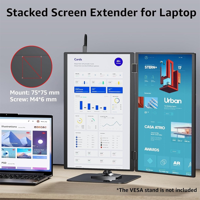 Ecran de calatorie pliabil dublu de 15,6 inch, 1080P, 120% sRGB ≤2, USB ...