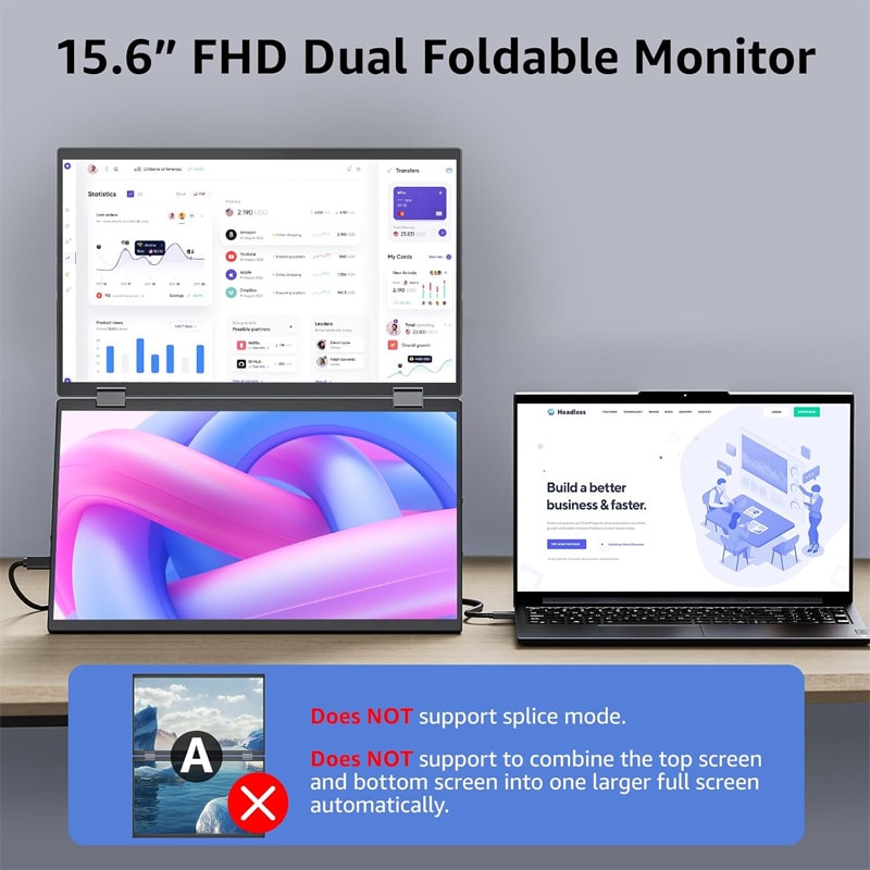 Ecran de calatorie pliabil dublu de 15,6 inch, 1080P, 120% sRGB ≤2, USB ...