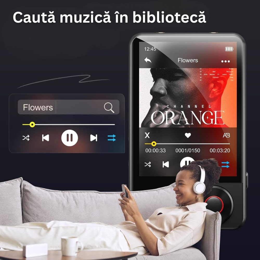 Player MP3 cu Touchscreen, Ecran 2.4 inch, Bluetooth 5.3, 128GB Memorie ...