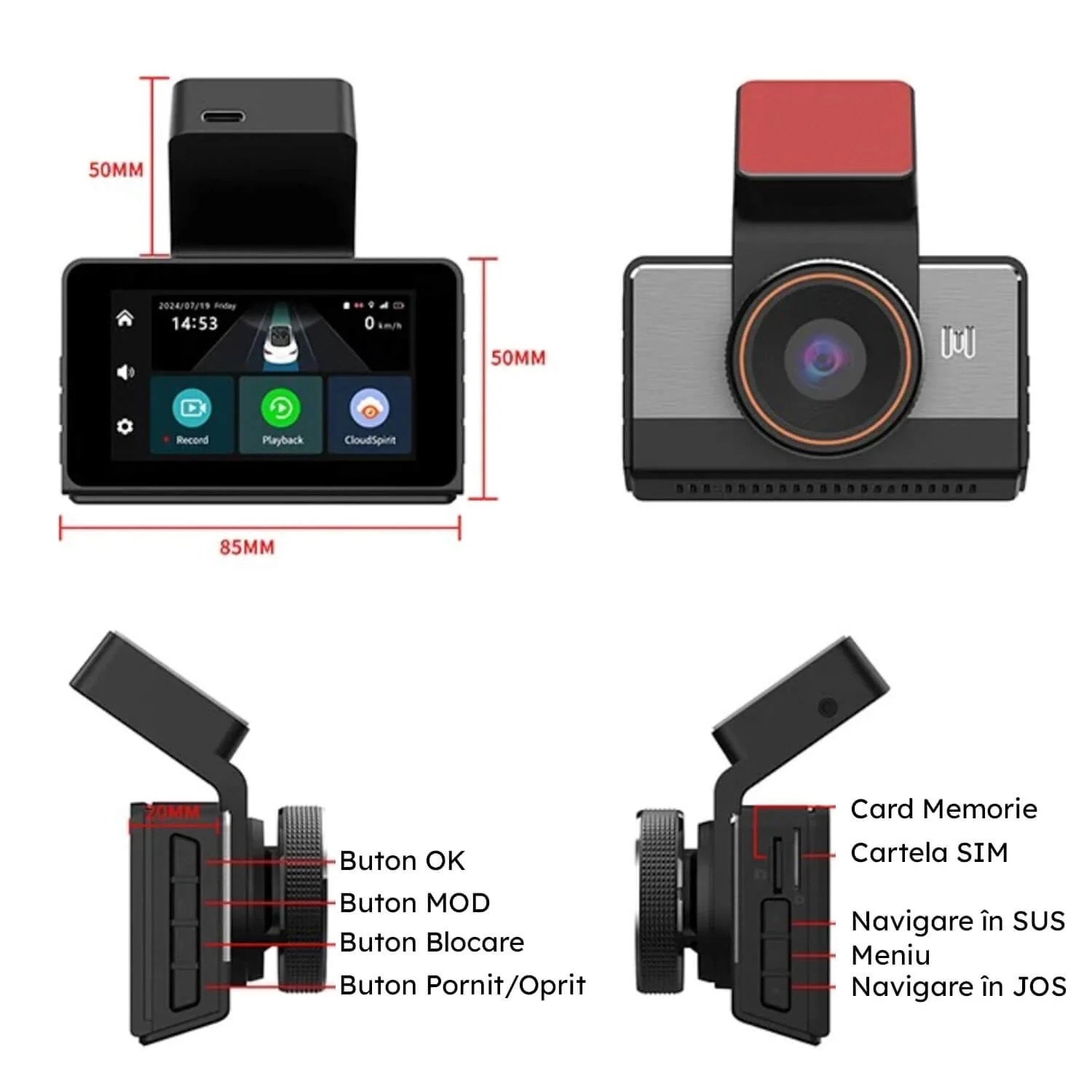 Camera auto Noar Connect 4G, Camera fata 2K + camera spate 720P ...