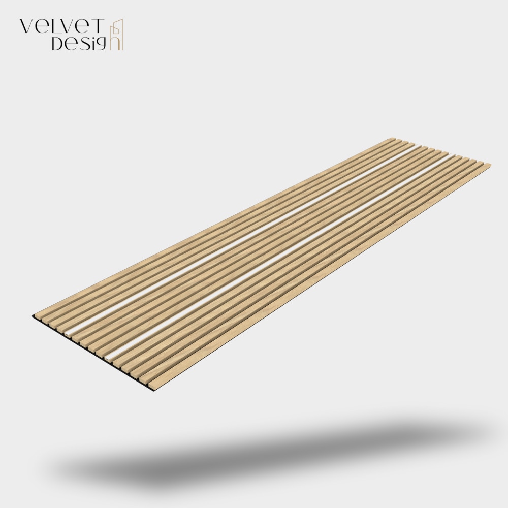 Riflaj decorativ LED Line, panou acustic din lamele MDF cu furnir ...