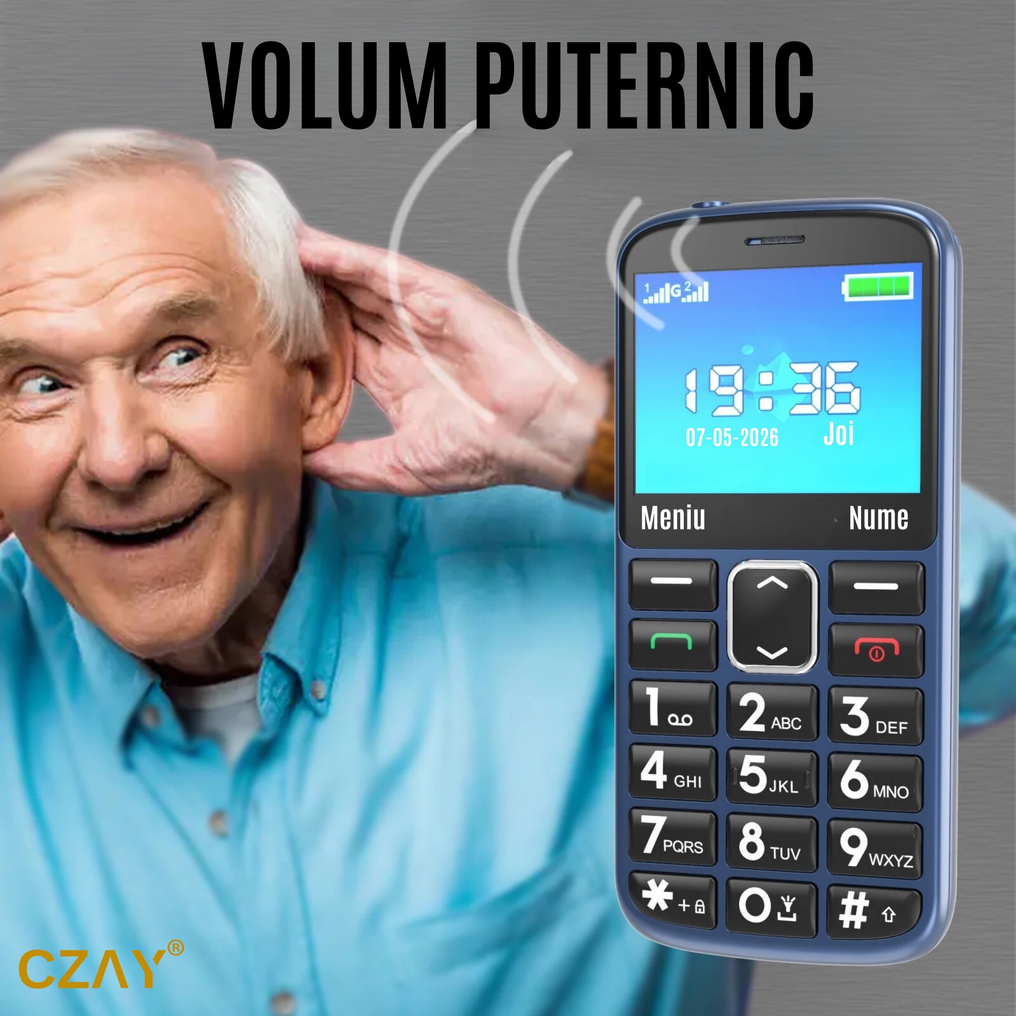 Telefon Mobil Seniori cu Butoane Mari CZAY®, Meniu in Limba Romana ...