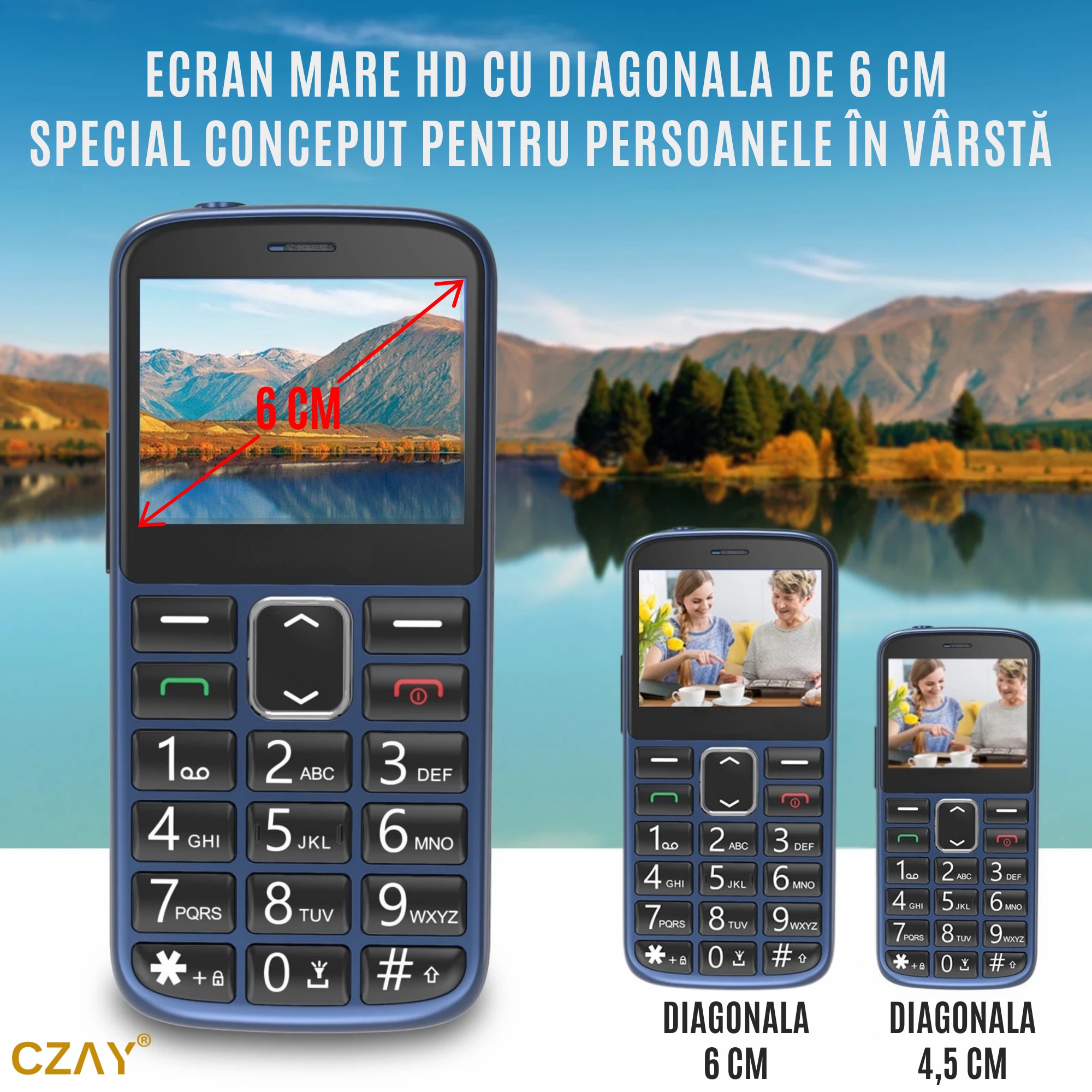 Telefon Mobil Seniori cu Butoane Mari CZAY®, Meniu in Limba Romana ...