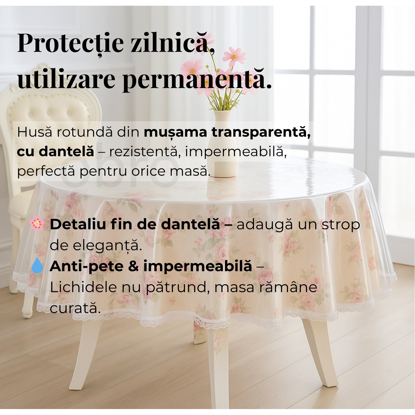 Husa Fata de Masa Rotunda – Musama Transparenta Impermeabila cu Dantela ...