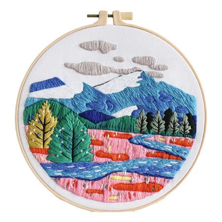 Kit de broderie peisaje, Scenic Escape, 20cm, bumbac, 3 ace de brodat ...
