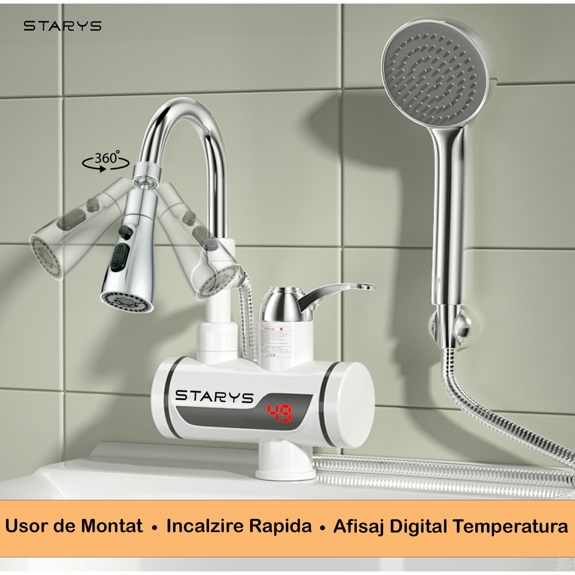 Robinet Electric Instant Apa Calda STARYS cu Para Dus, Afisaj LCD ...