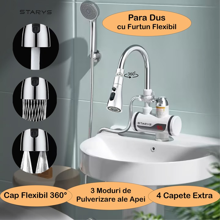 Robinet Electric Instant Apa Calda STARYS cu Para Dus, Afisaj LCD ...