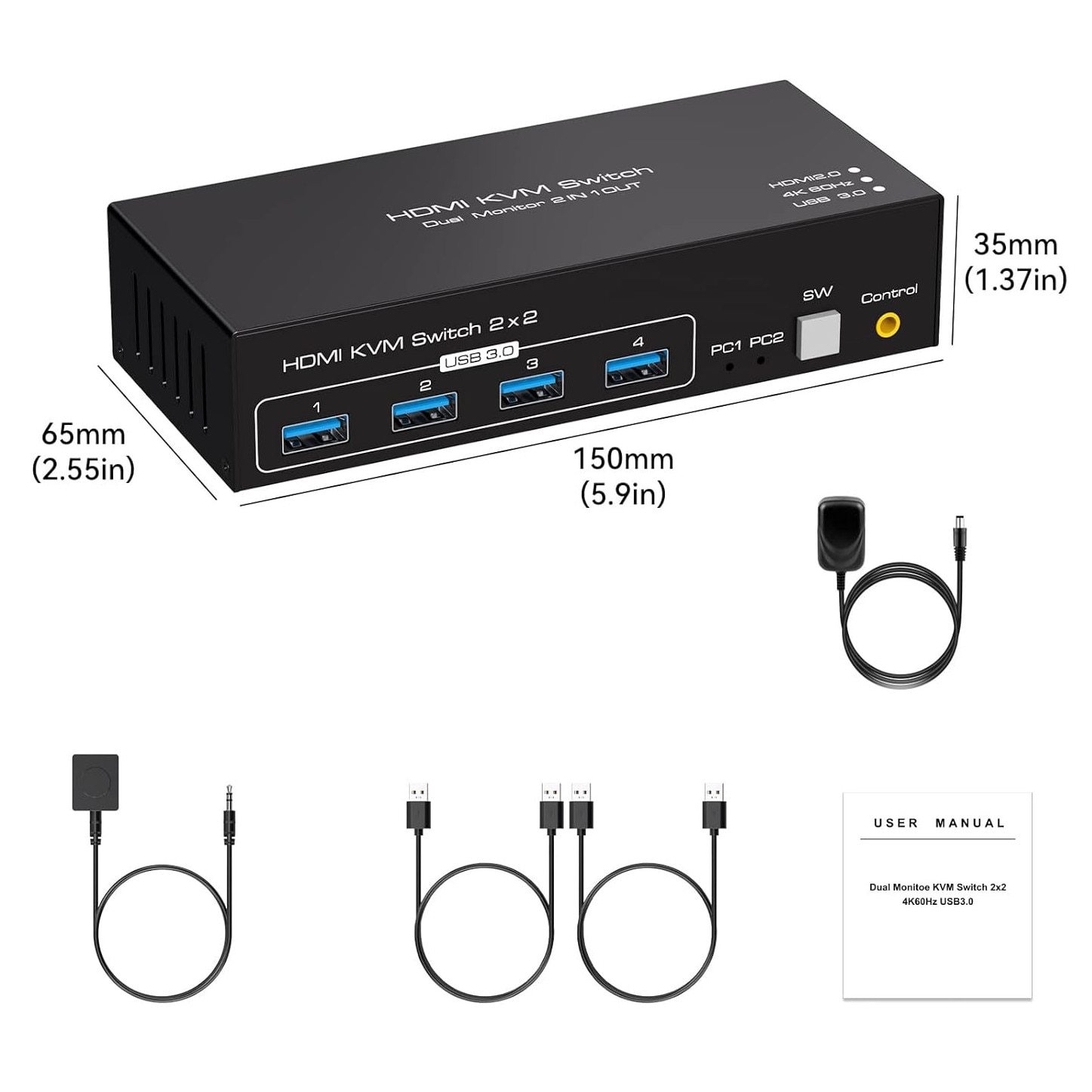 Switch KVM HDMI 2 PC 2 monitoare 4K 60Hz, 4 porturi USB 3.0 - eMAG.ro