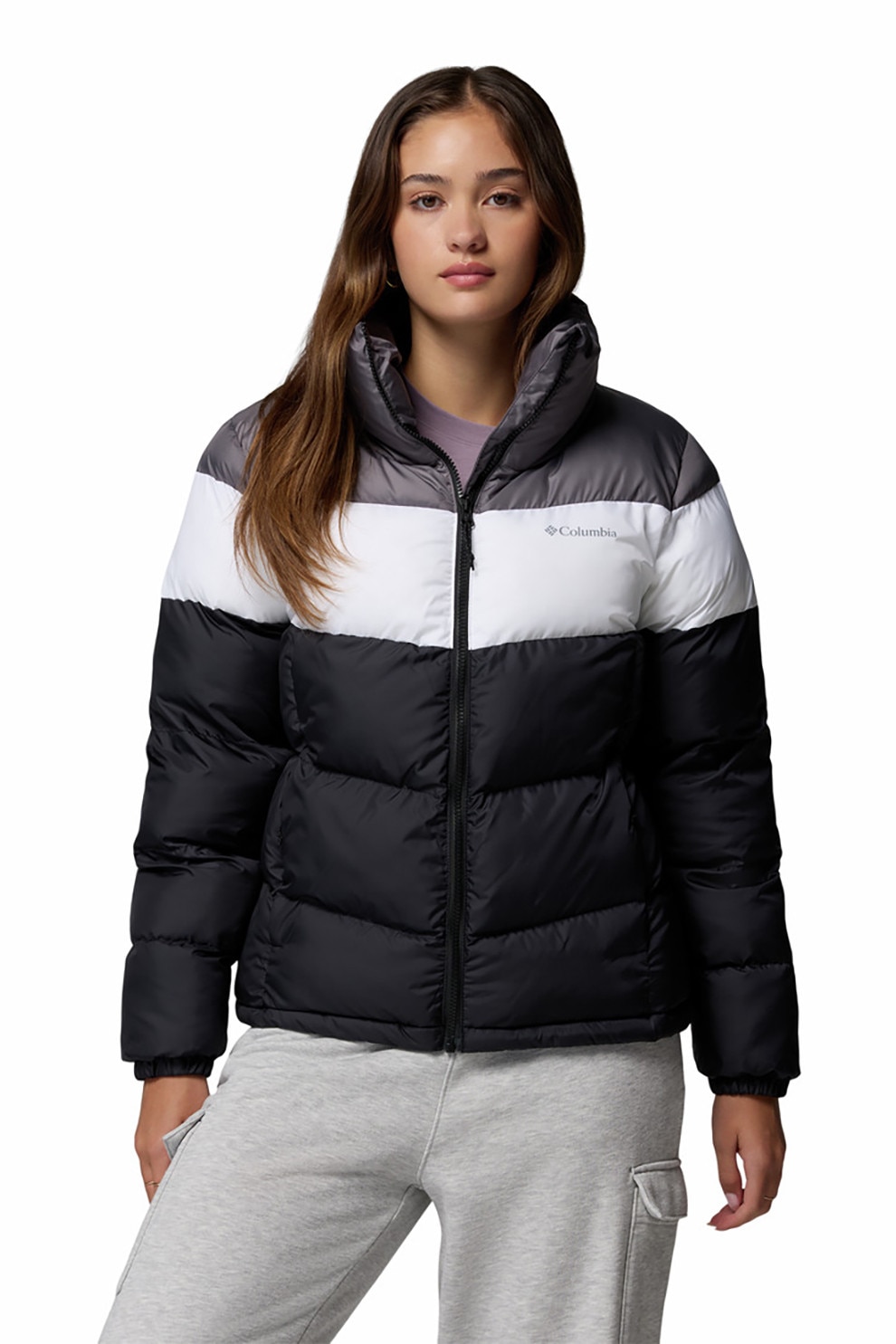 Columbia, Geaca cu model colorblock Puffect™ II, Negru, Gri, Alb optic ...