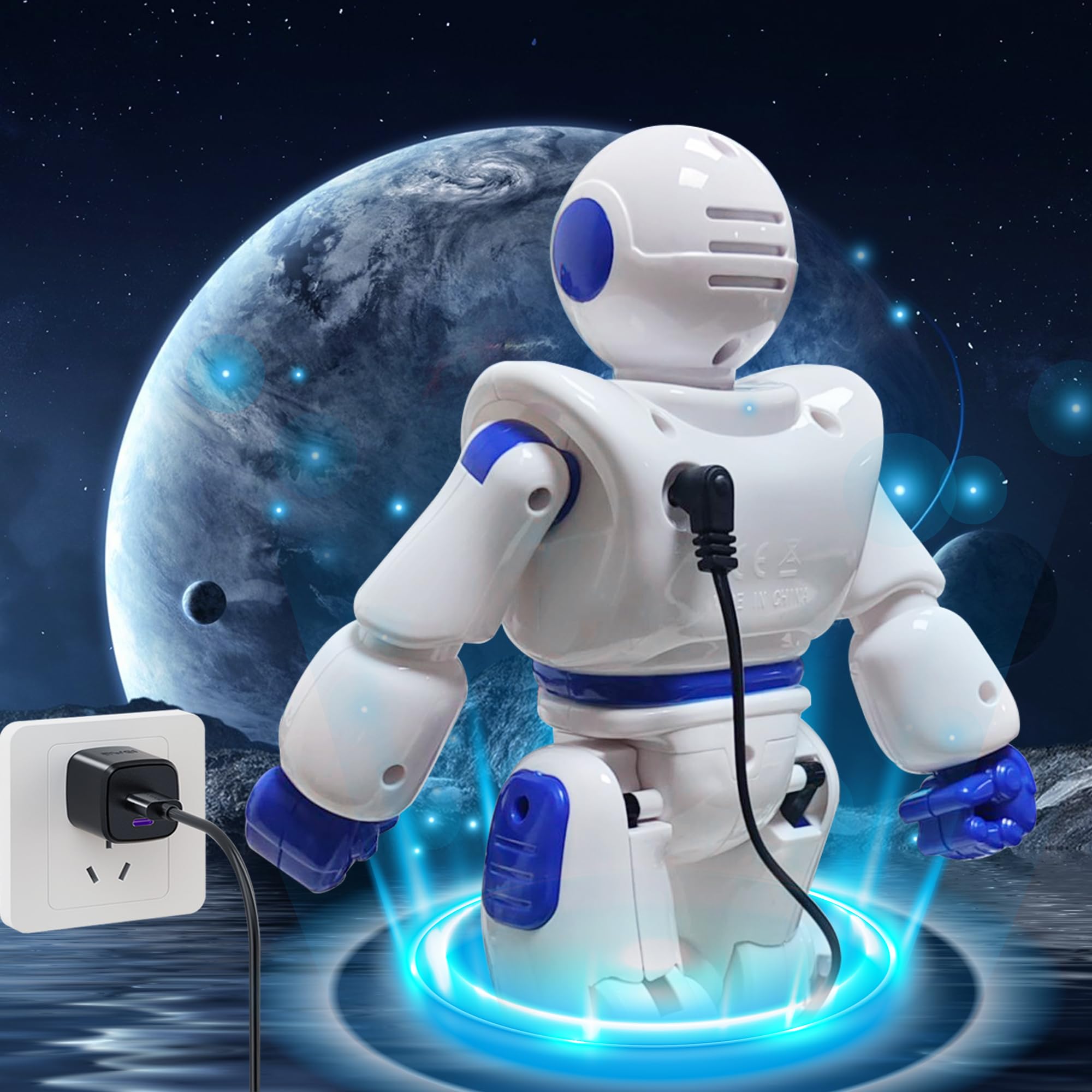 Astronauta robot cu telecomanda, 50 de actiuni, alb si albastru, 27x8 ...