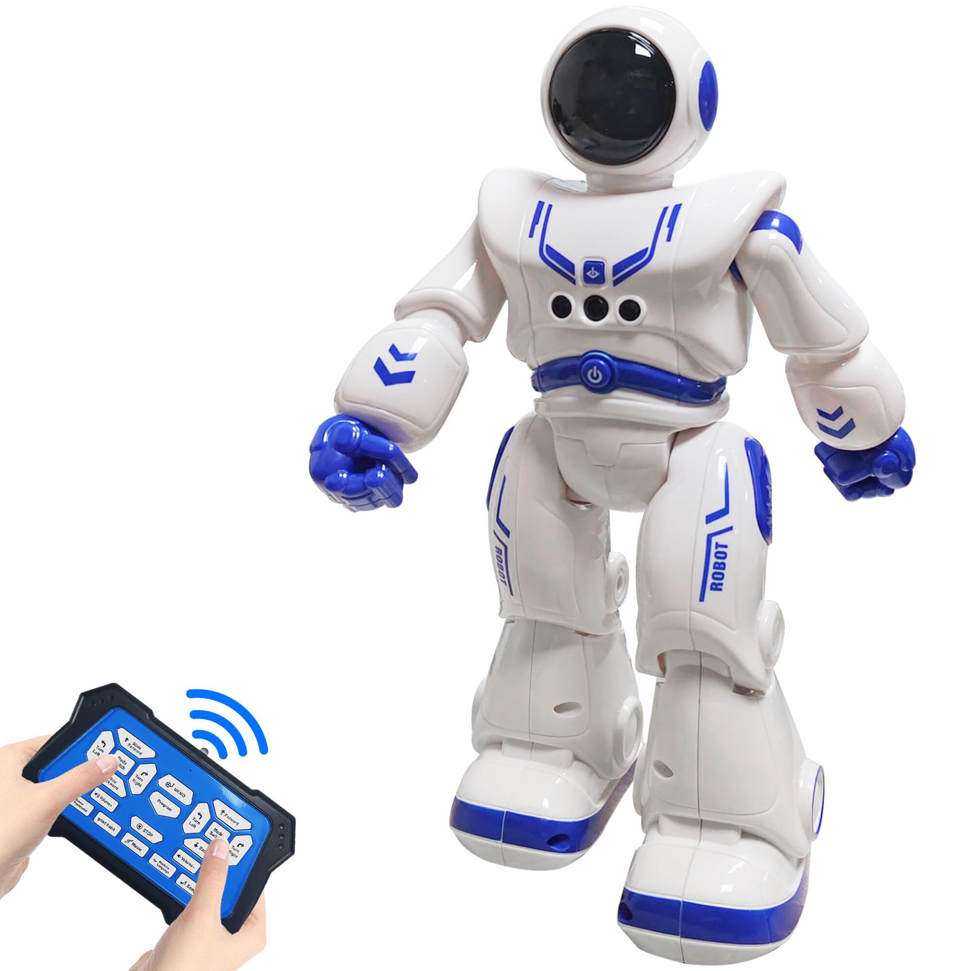 Astronauta robot cu telecomanda, 50 de actiuni, alb si albastru, 27x8 ...