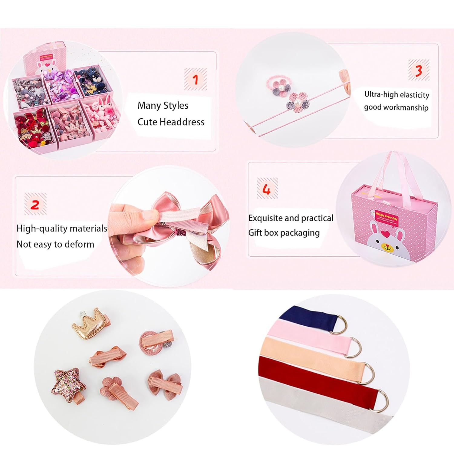 Set 18 Piese Accesorii pentru Par Fete, Benzi Elastice si Clips ...