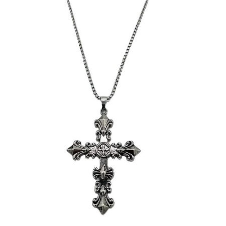 Colier barbati, 70cm, pandantiv in forma de cruce, inox, argintiu - eMAG.ro