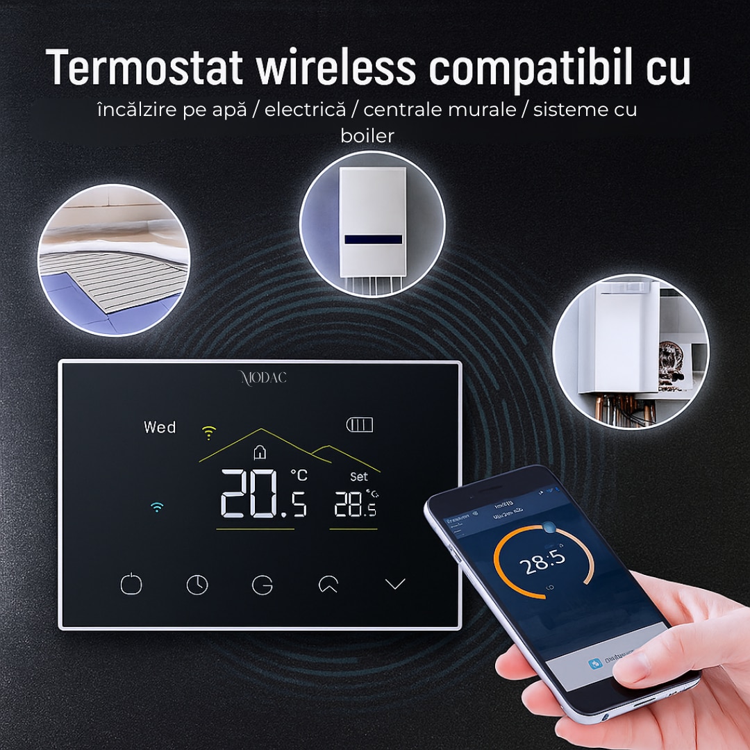 Modac® WT-20 intelligens szobatermosztát, Wi-Fi + RF vezeték nélküli ...