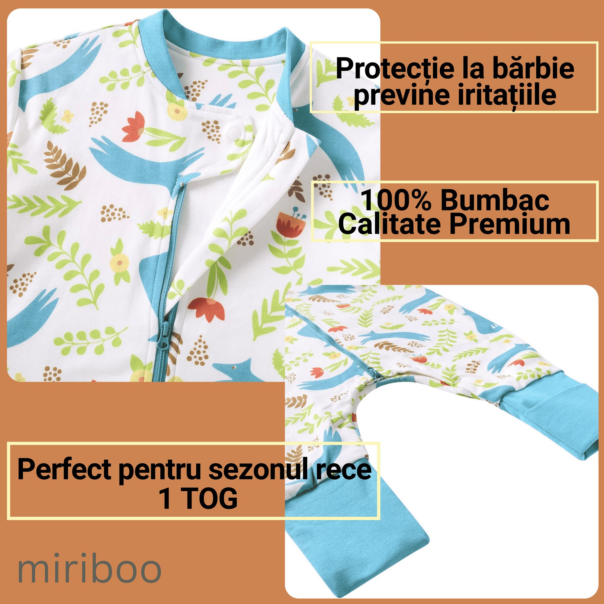 Sac de Dormit cu Picioare pentru Copii, 2.5-4 ani, 1 TOG, 100% Bumbac ...