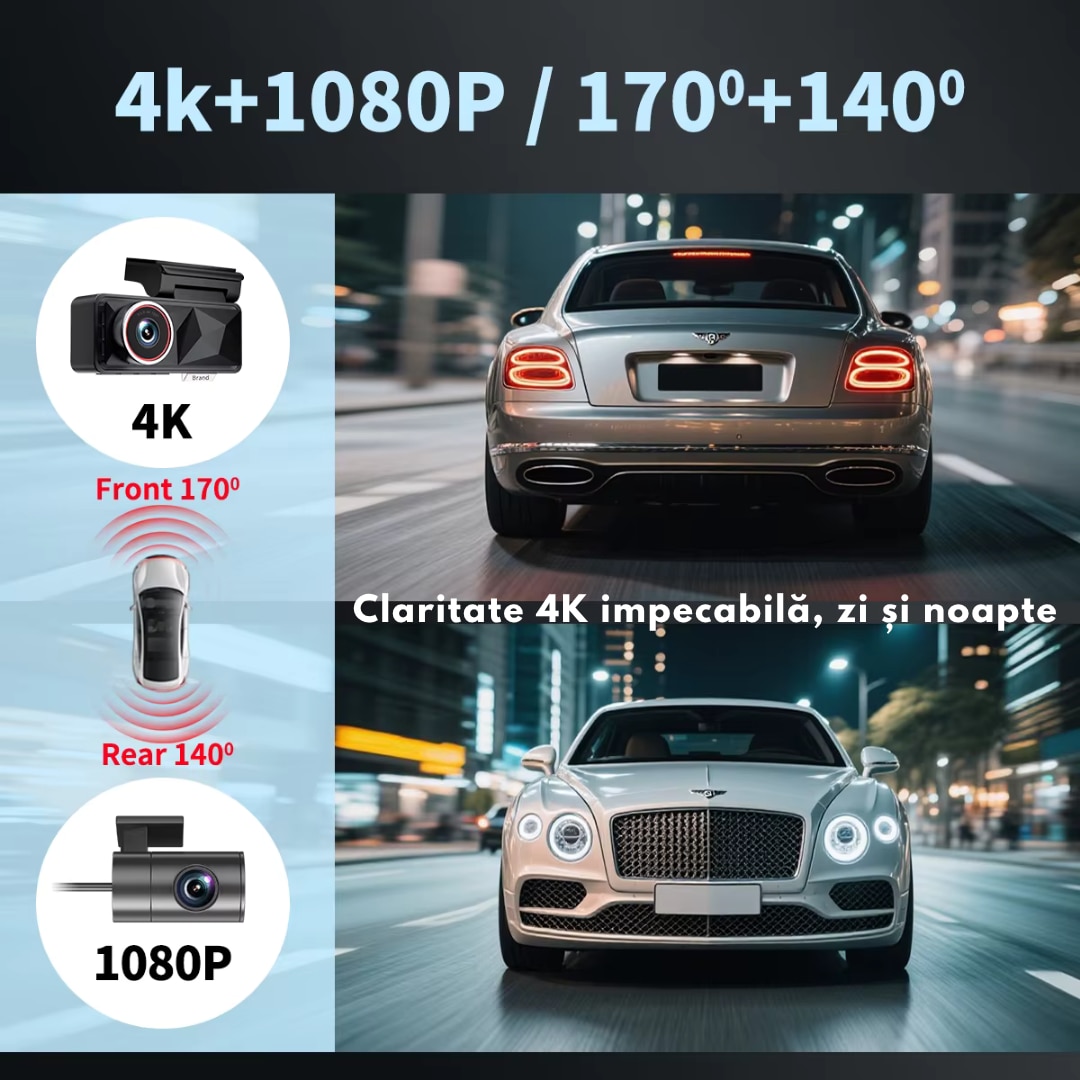 Camera Auto DVR Valorix® 4K UHD + 1080p Spate, Senzor Sony IMX335, GPS ...