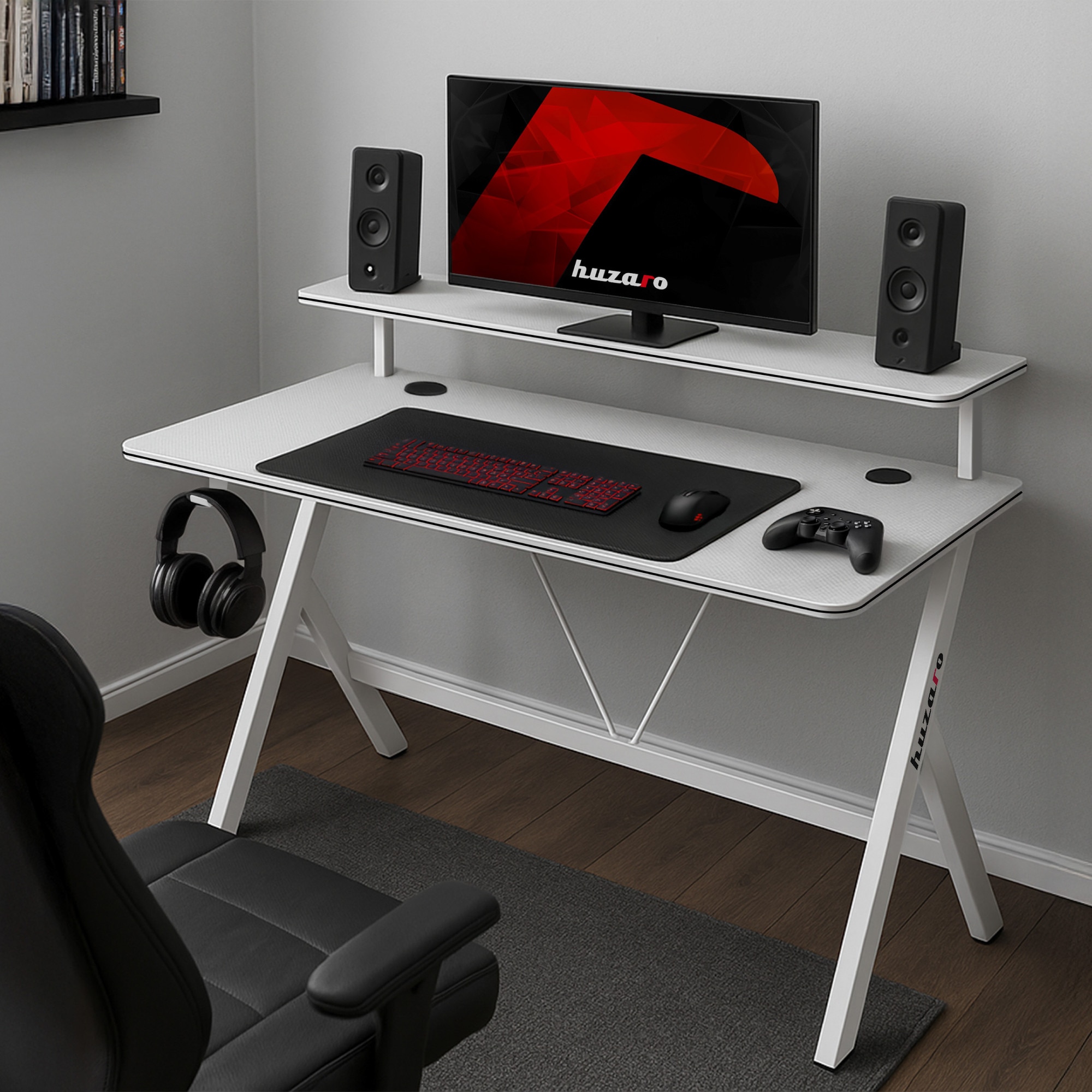 Huzaro Hero 1.9 Gamer Asztal, monitor polc, acél keret, praktikus kampó ...