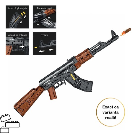 Arma de jucarie tip AK-47, de construit, 1366 piese, pusca 1:1 cu ...