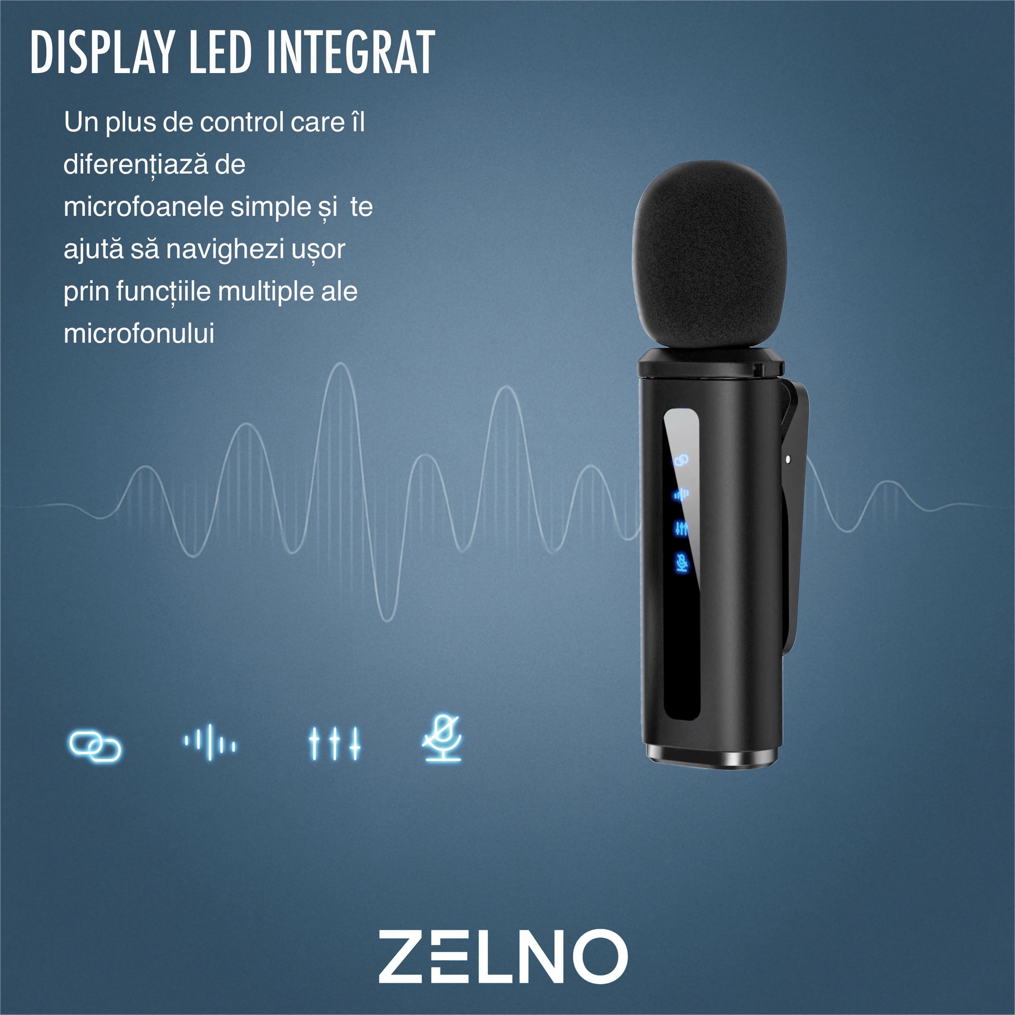 Set 2 microfoane lavaliera wireless ZELNO® cu display LED, reducere ...