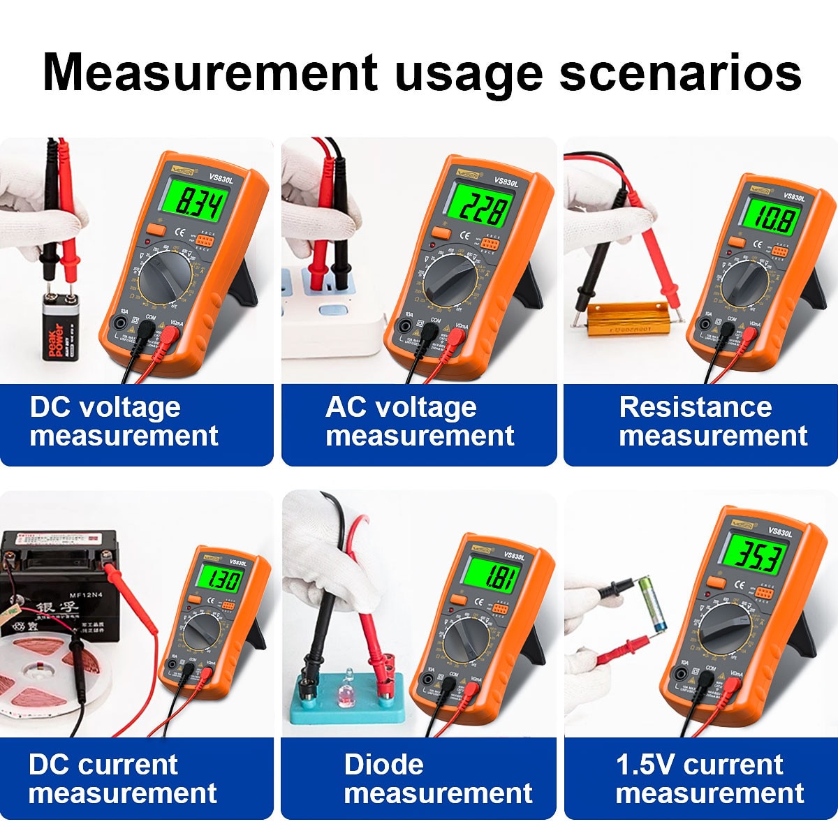 Digitális multiméter, VIOSEN VS830L AC/DC 600 V, DC 10 A, Ellenállás ...