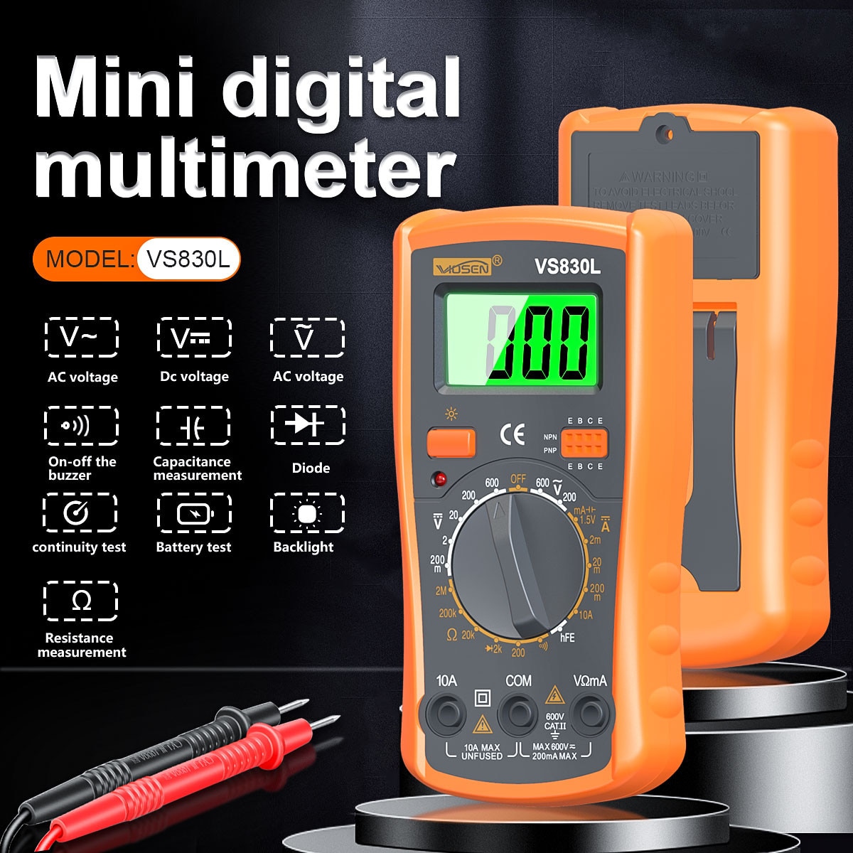 Digitális multiméter, VIOSEN VS830L AC/DC 600 V, DC 10 A, Ellenállás ...