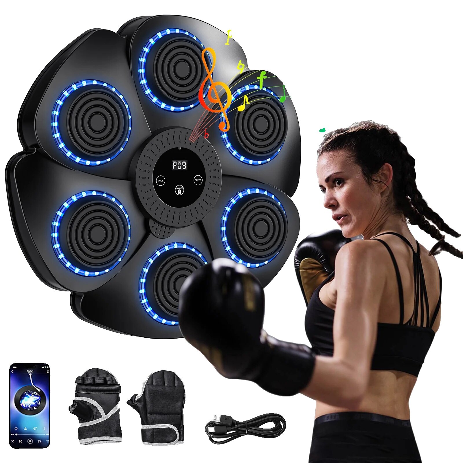 Aparat de box, conectivitate Bluetooth, 9 moduri de ritm, 40x40x6cm ...