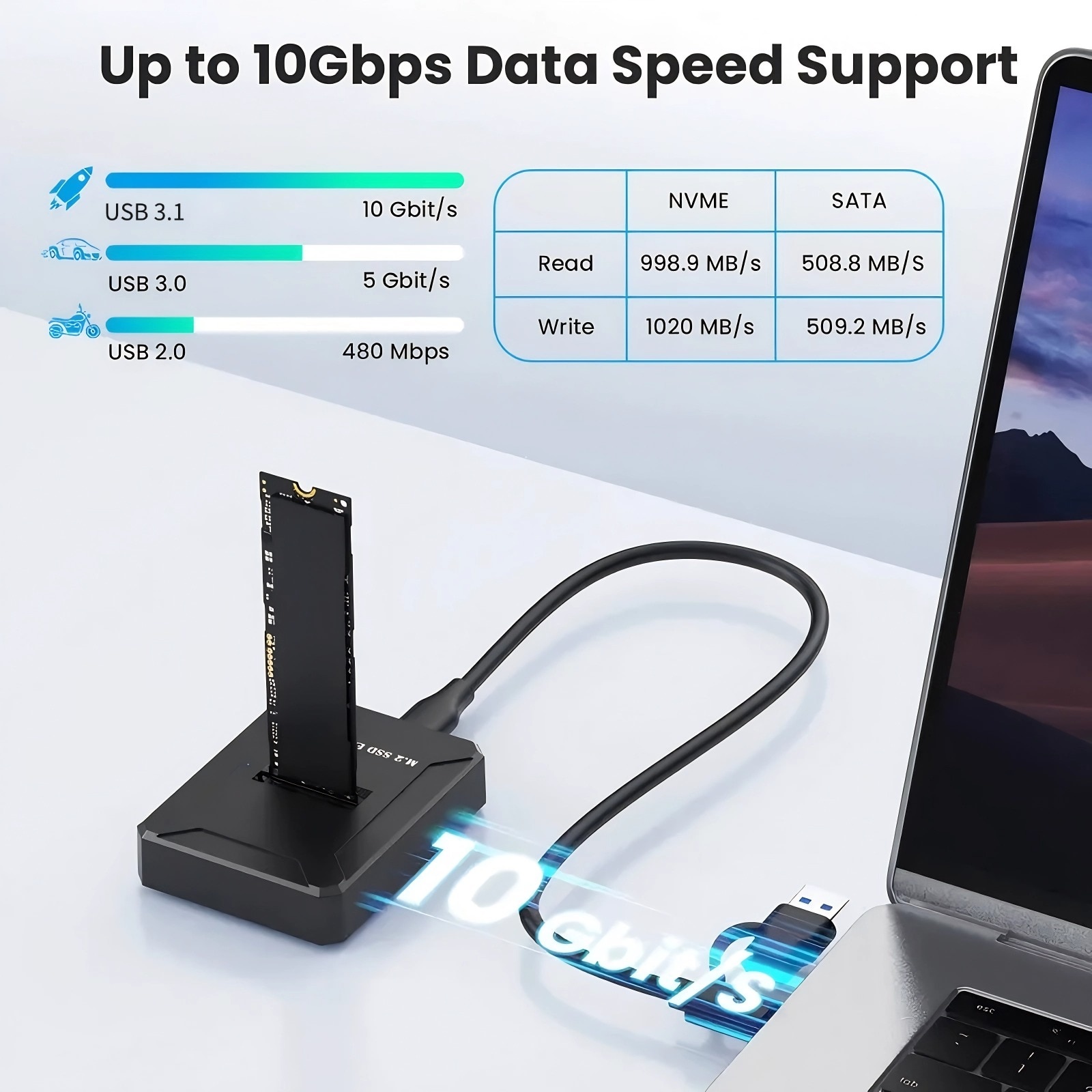 Adaptor Cititor M.2 NVMe & SATA SSD, Excitat®, USB 3.1, M.2 SSD Docking ...