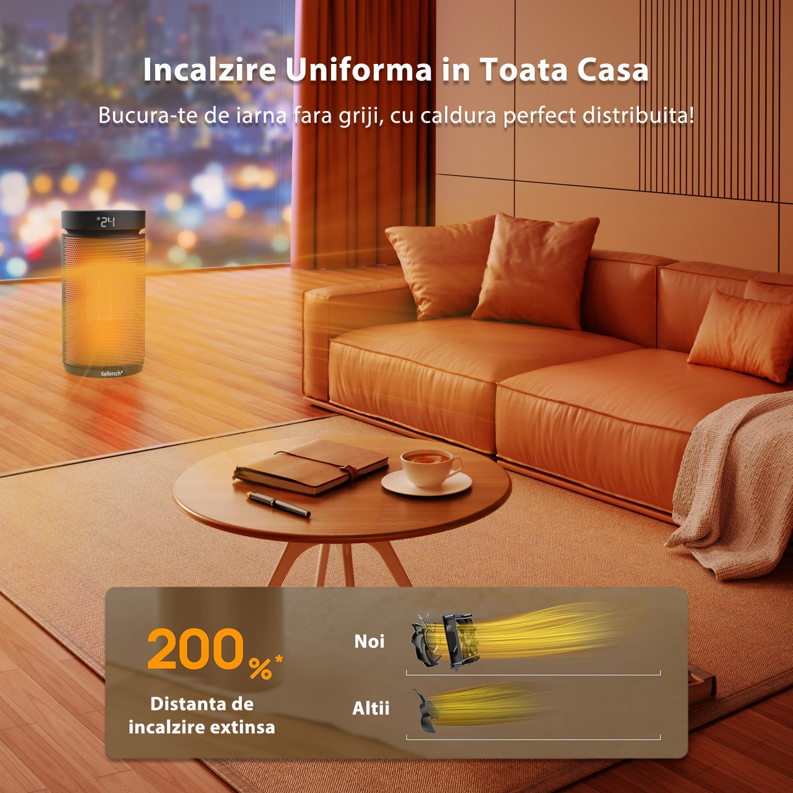 Incalzitor portabil interior cu termostat si telecomanda, afisaj ...