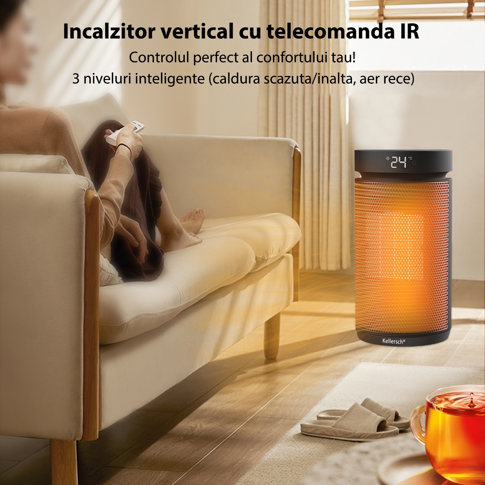 Incalzitor portabil interior cu termostat si telecomanda, afisaj ...
