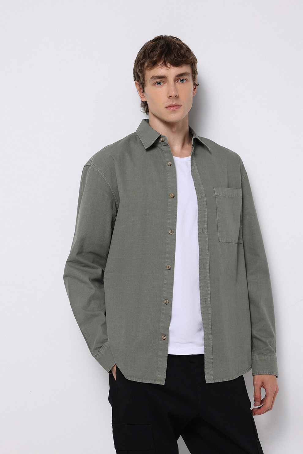 COLIN'S, Camasa relaxed fit cu buzunar pe piept, Kaki, L - eMAG.ro