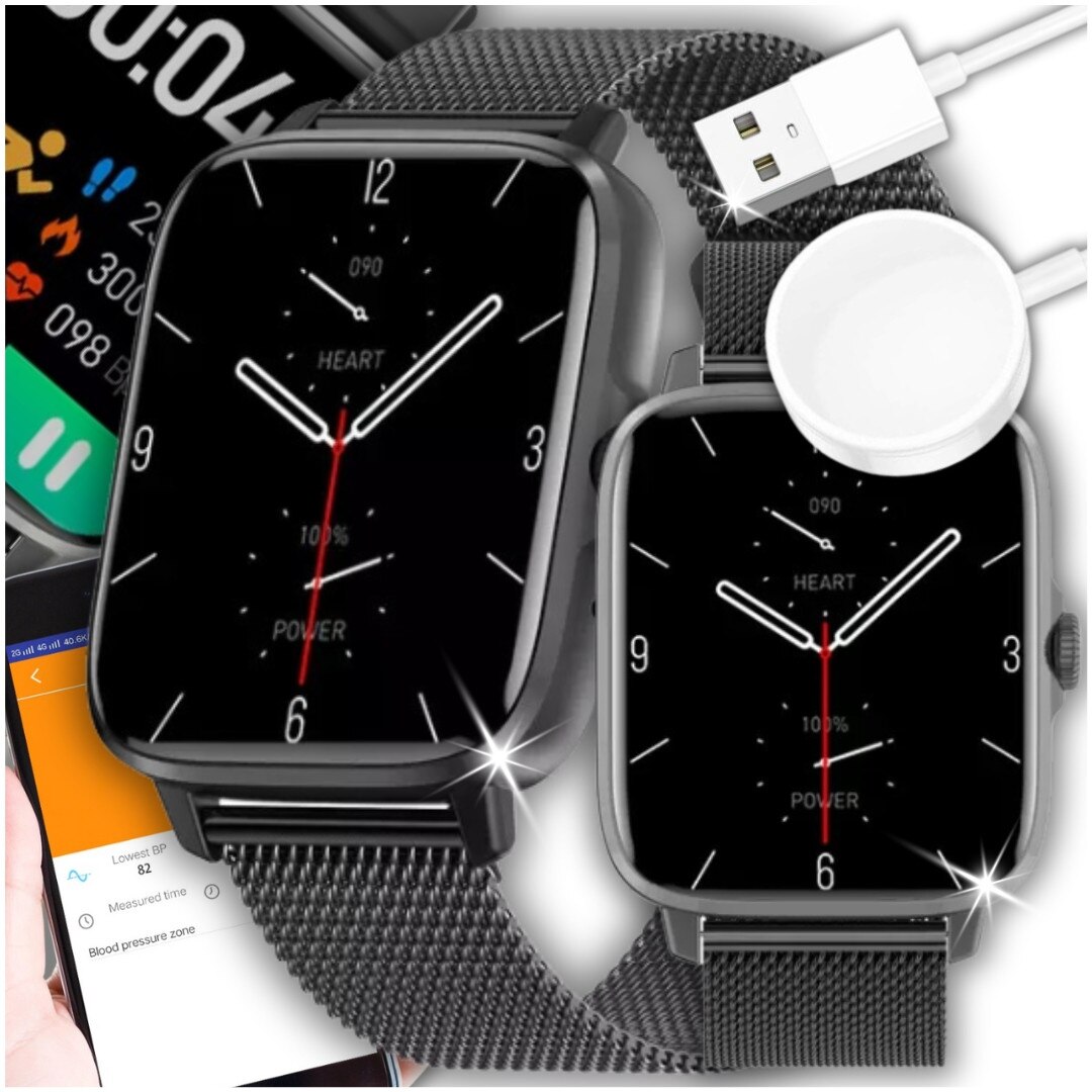 Smartwatch ZeeTech DT102, negru, 1.9", monitorizare EKG, 2 bratari ...