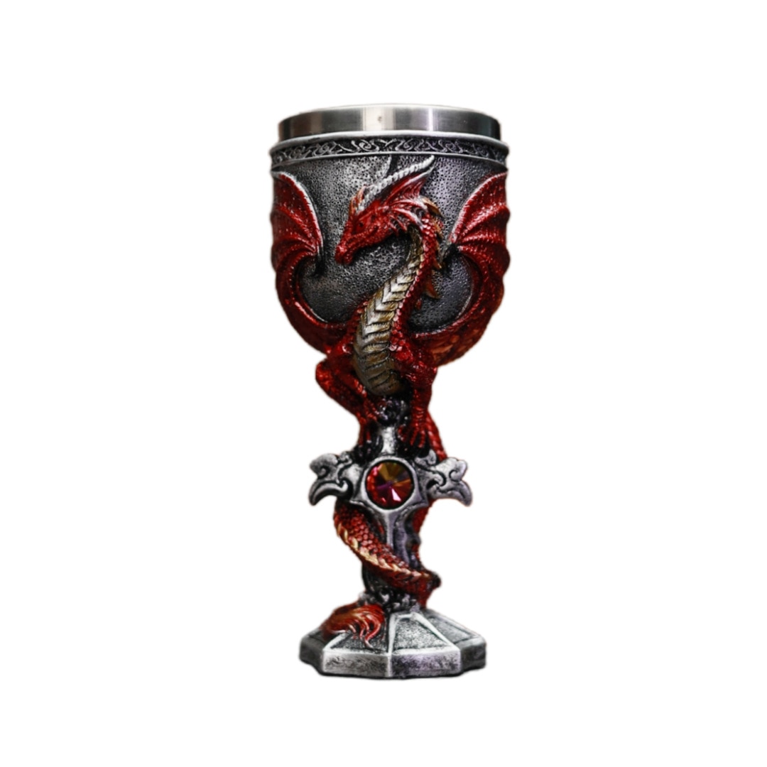 Pahar cu picior JALWO, design dragon medieval, inox, 200 ml, 18x7, 5cm ...