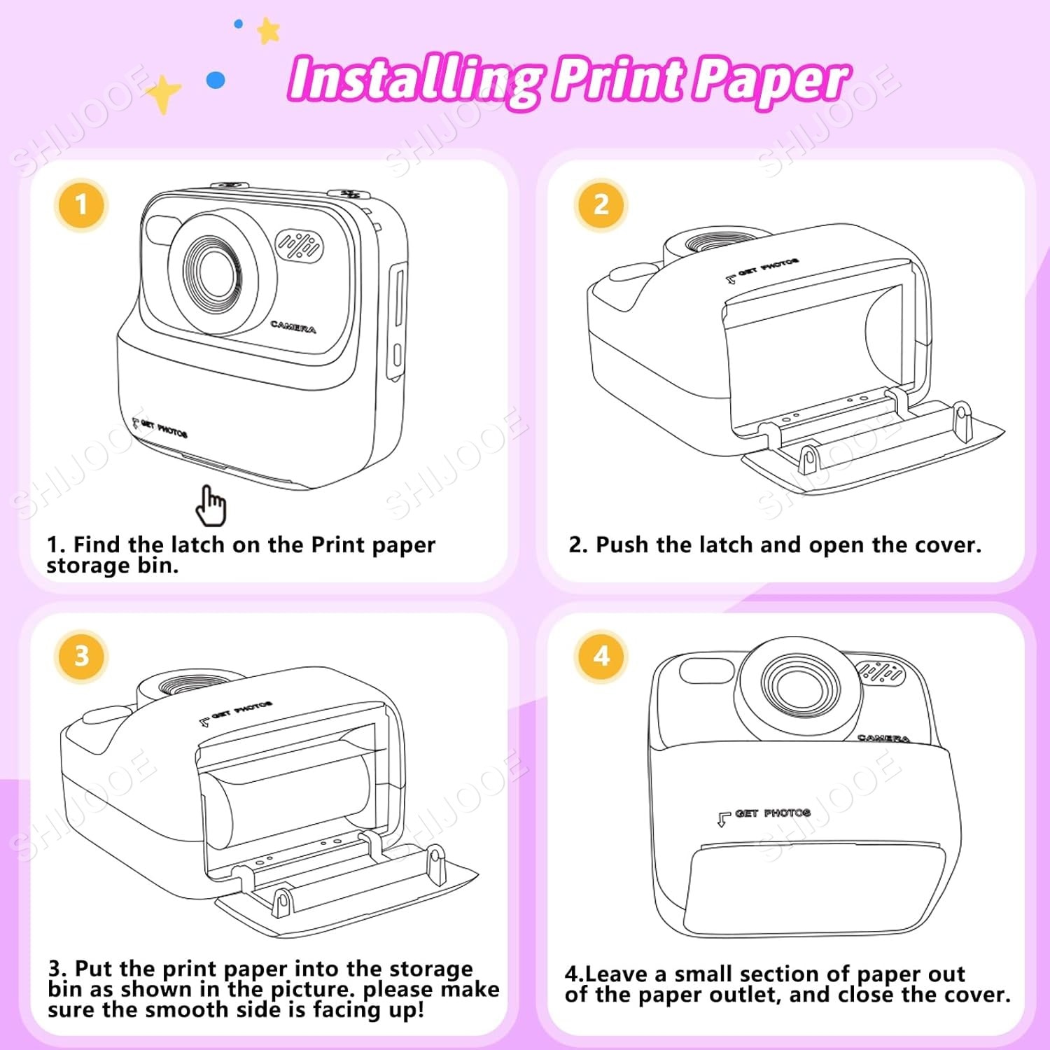 Aparat foto instant pentru copii，SHIJOOE®，Zoom 16x，Inregistrare 1080P ...