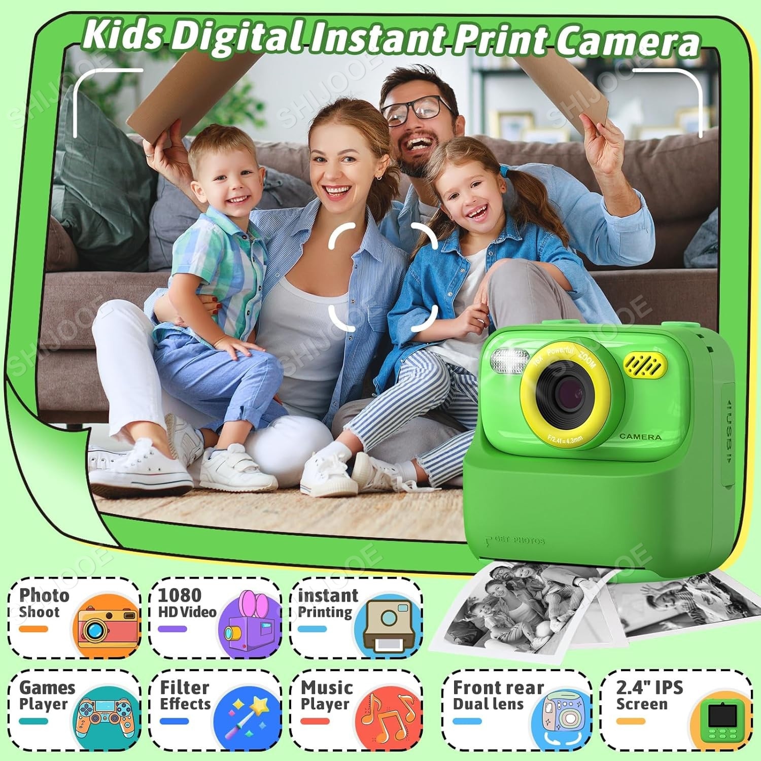 Aparat foto instant pentru copii，SHIJOOE®，Zoom 16x，Inregistrare 1080P ...