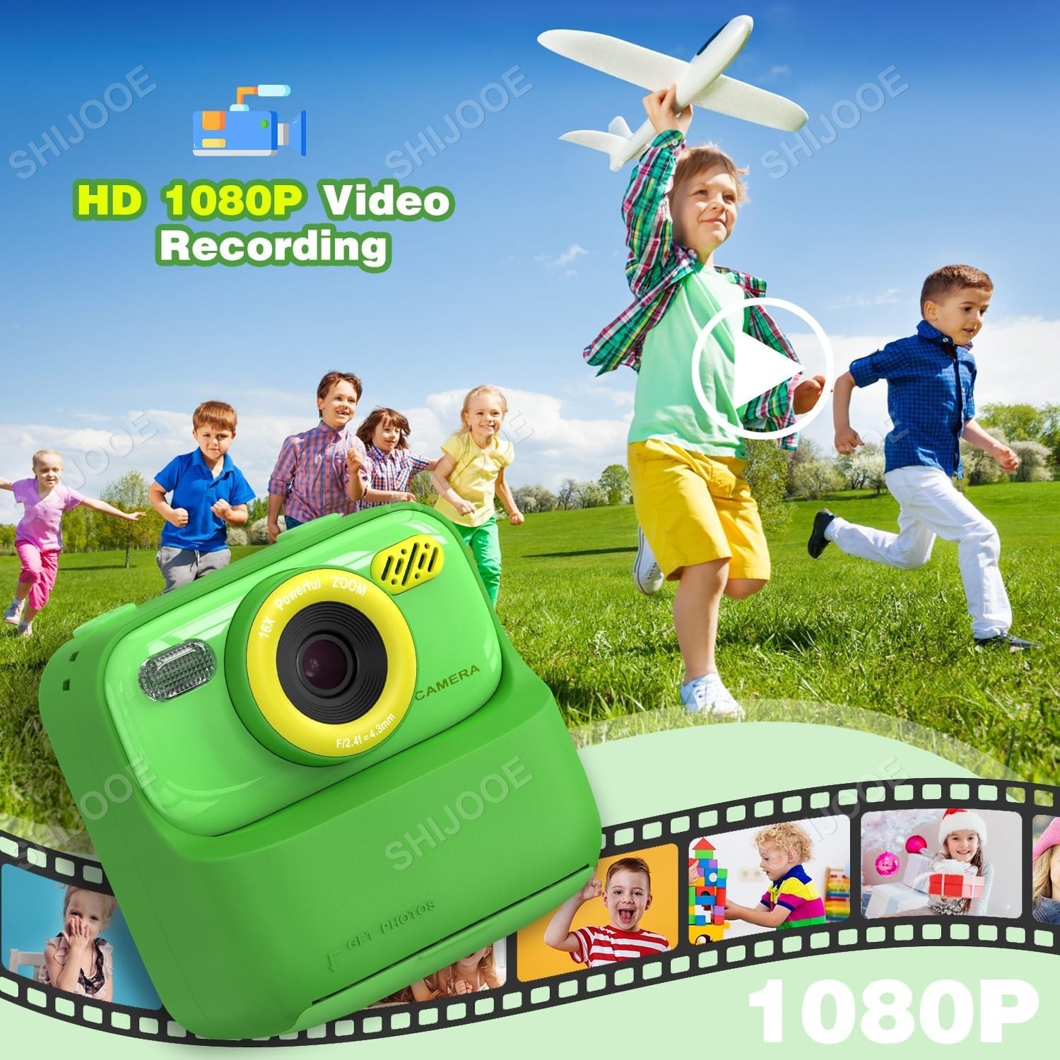 Aparat foto instant pentru copii，SHIJOOE®，Zoom 16x，Inregistrare 1080P ...