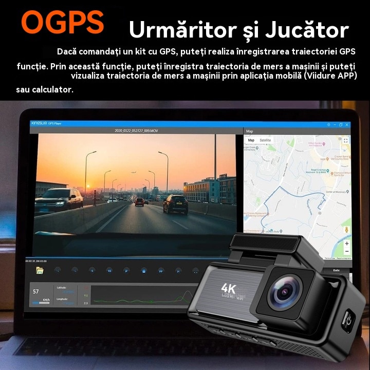 Dascalu Auto Profesional Full HD, Dual 4K+1080P, WiFi, GPS, Vedere ...