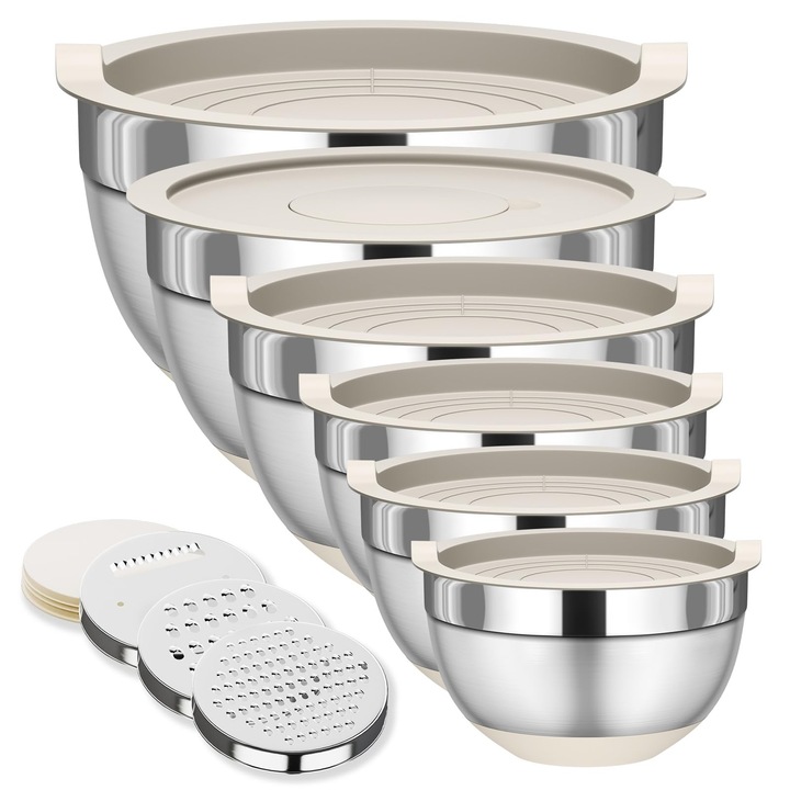 Set 6 boluri din inox cu capace, baza din silicon antiderapanta ...