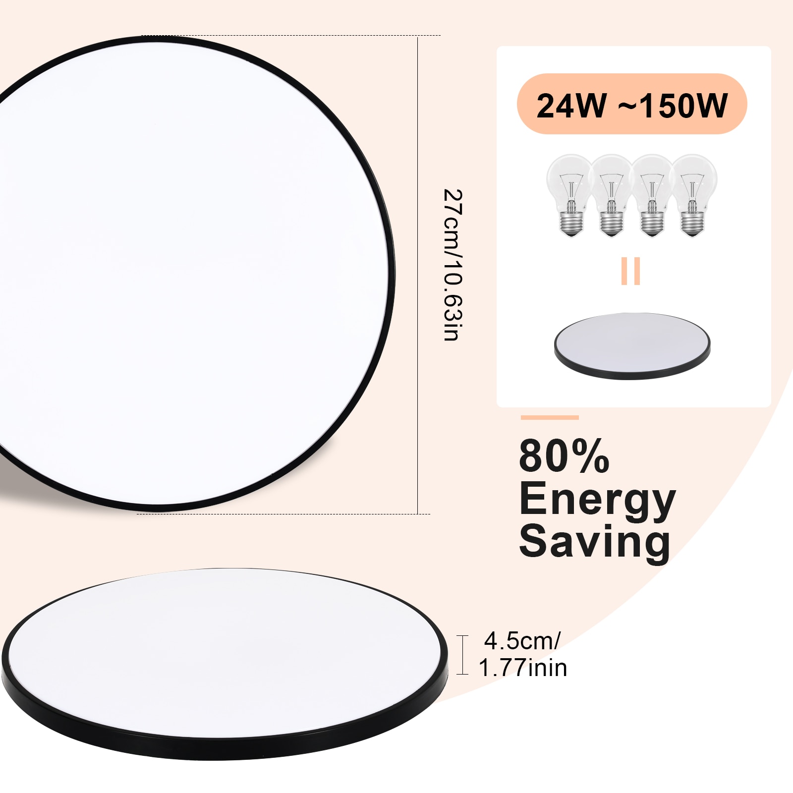 Кръгла плафониера с LED, Toolight, 24W, 4500K, Неутрална светлина ...