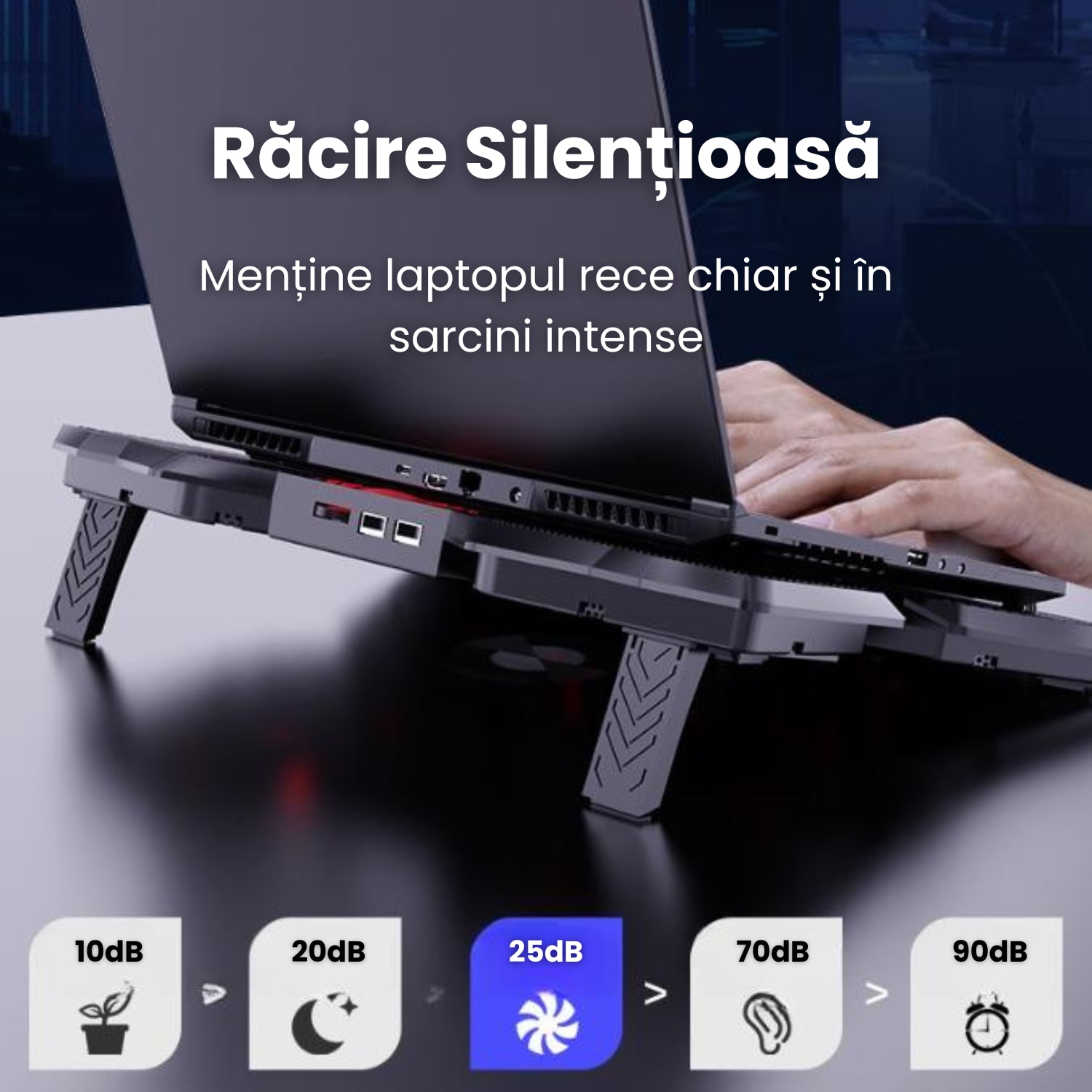 Cooler Laptop Gaming Si Office Cu 4 Ventilatoare LED, Viteza Reglabila ...